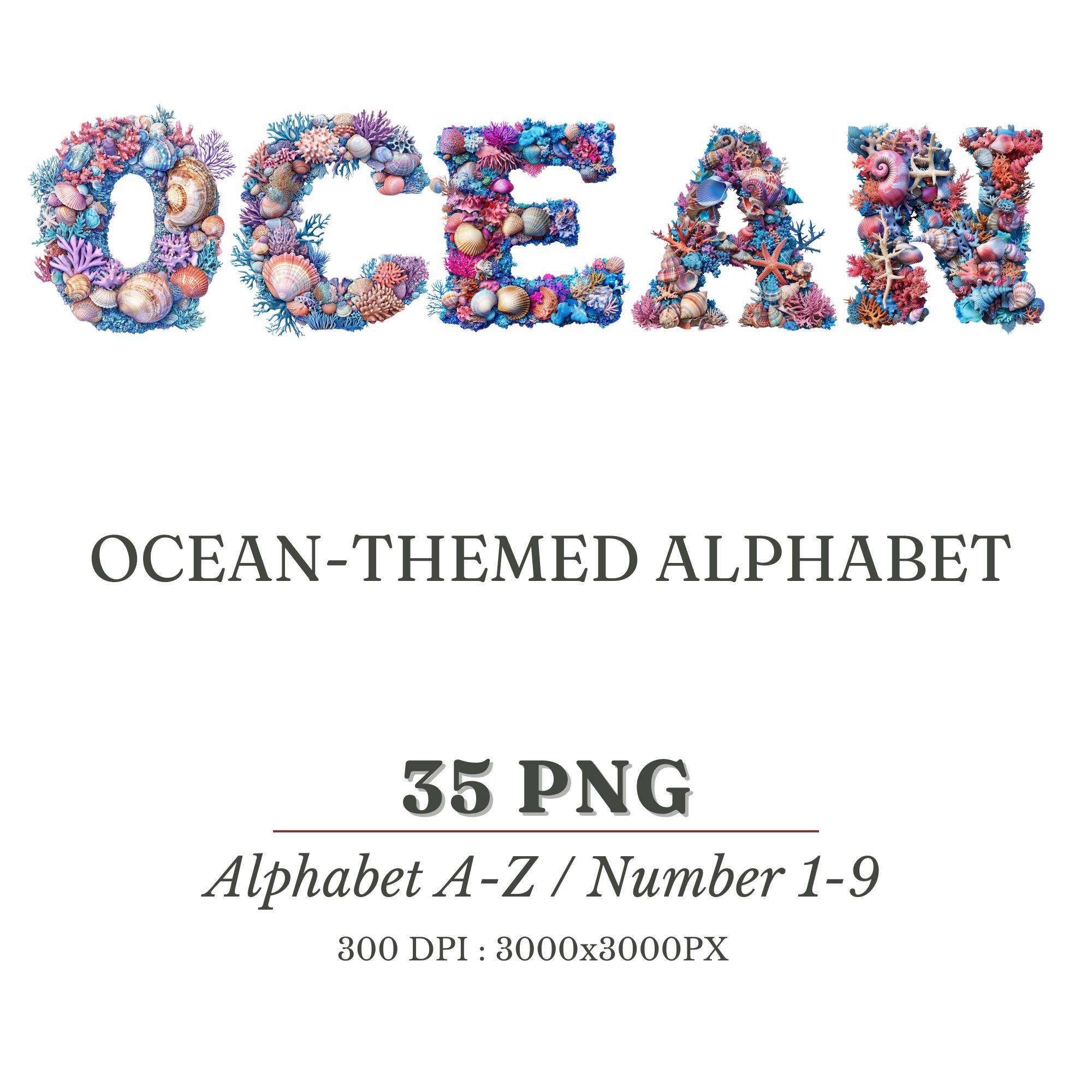 Ocean-themed Alphabet A-Z Numbers 1-9 Clip Art, Coral Reef Letters ...