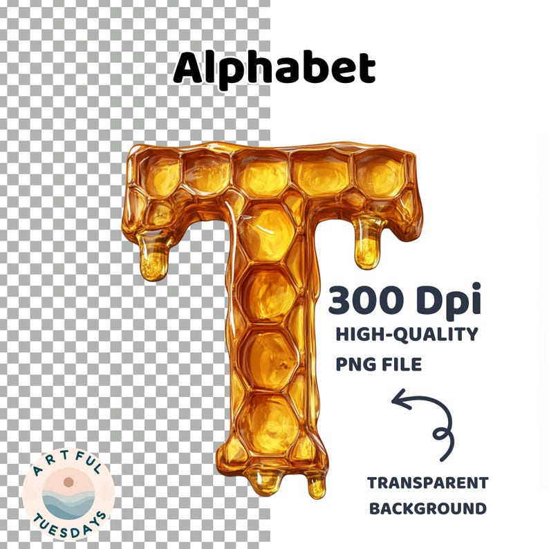 Honeycomb Dripping Honey Alphabet & Numbers Clipart (PNG Digital ...