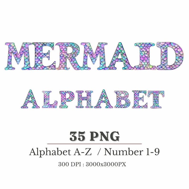 Mermaid Alphabet Clip Art: Scales Letters & Numbers (digital Download ...