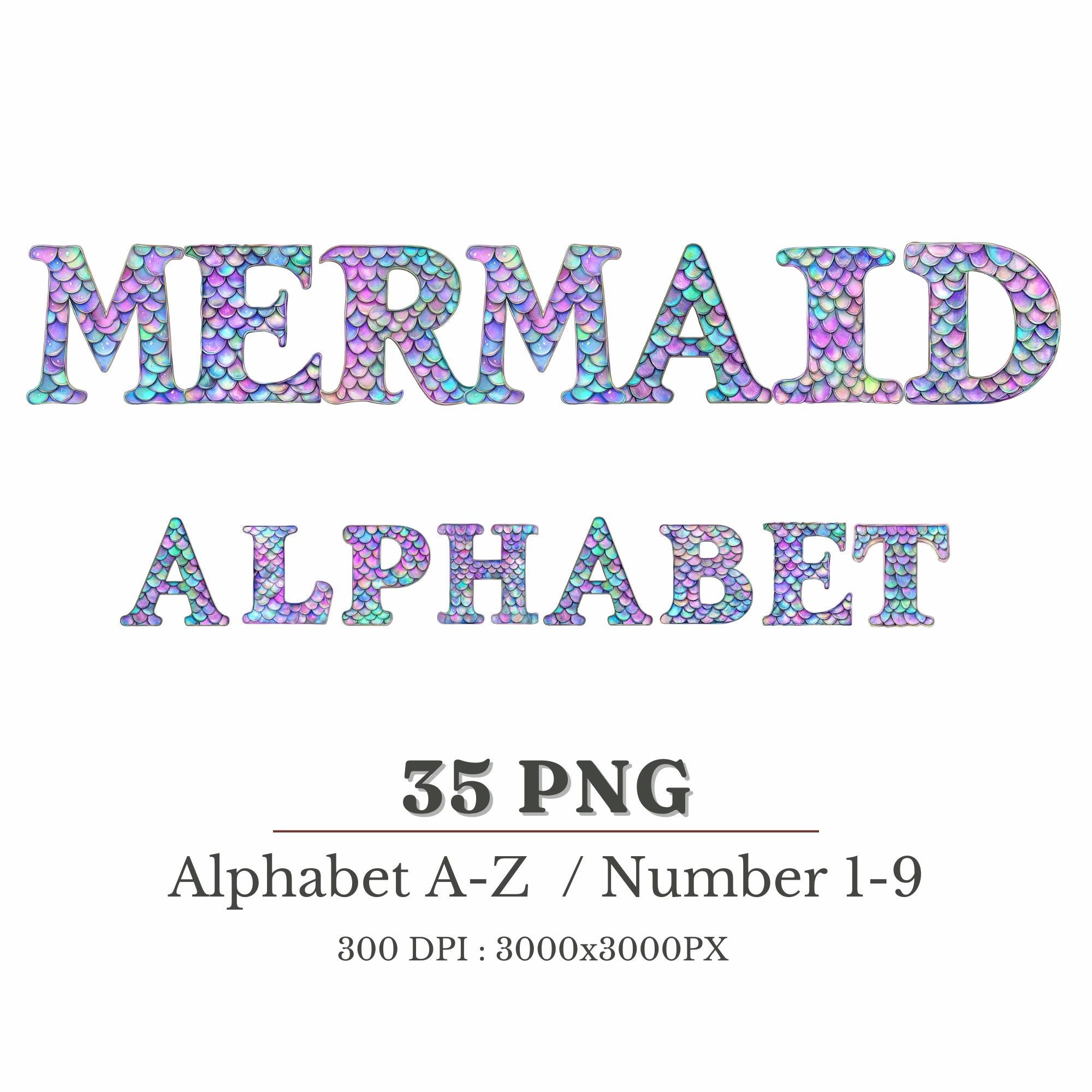 Mermaid Alphabet Clip Art Letters A-Z | Numbers 0-9 | Mermaid Scales ...