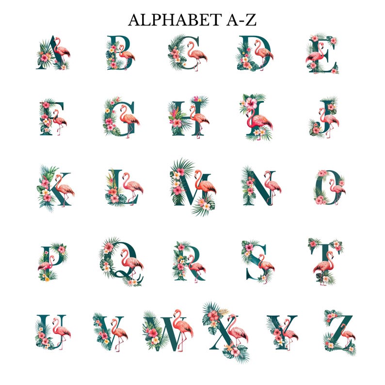 Tropical Flamingo Alphabet Letters A-Z, Numbers 1-9 PNG, Hawaiian ...