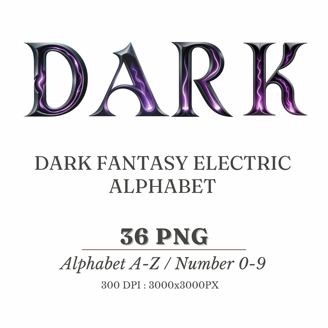 Dark Fantasy Electric Alphabet A-Z 0-9 PNG | Gothic Magic Letters, 300 ...