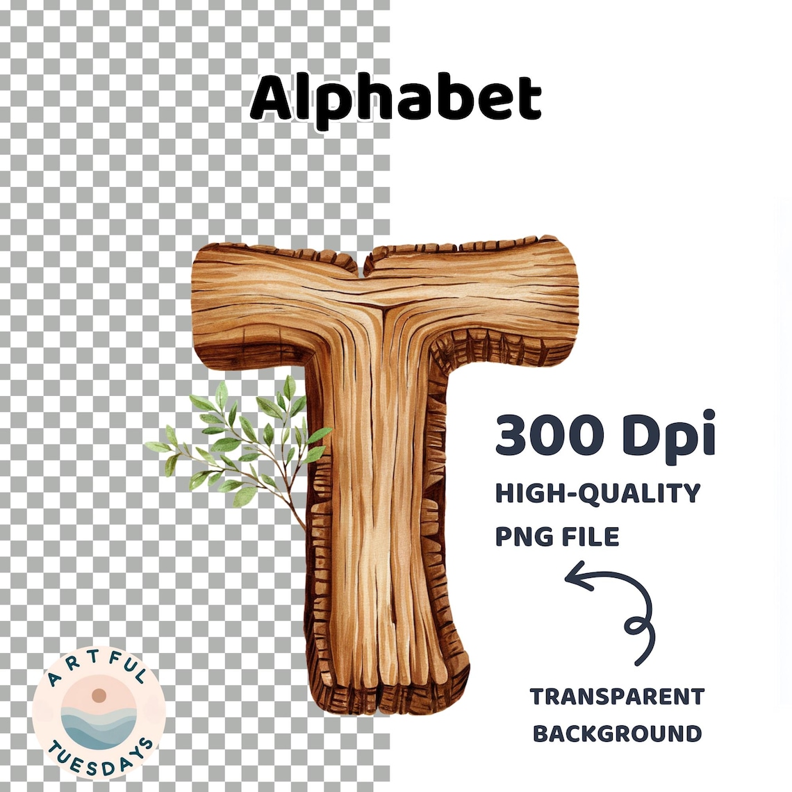 Rustic Wood Alphabet & Numbers Clip Art: Boho Woodland PNG (digital ...