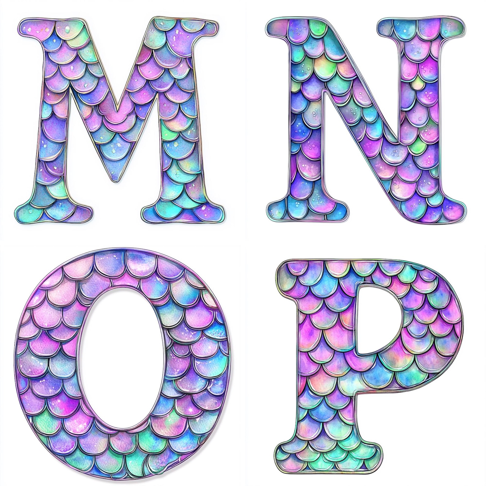 Mermaid Alphabet Clip Art Letters A-Z | Numbers 0-9 | Mermaid Scales ...