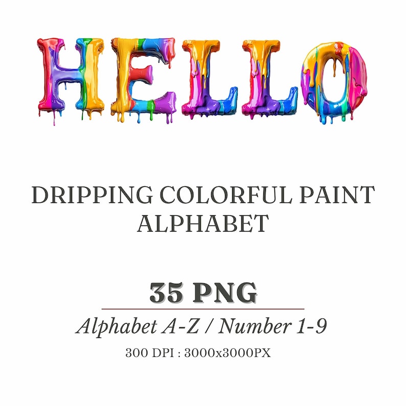 Dripping Paint Alphabet Clip Art: Multicolor PNG Letters (digital ...