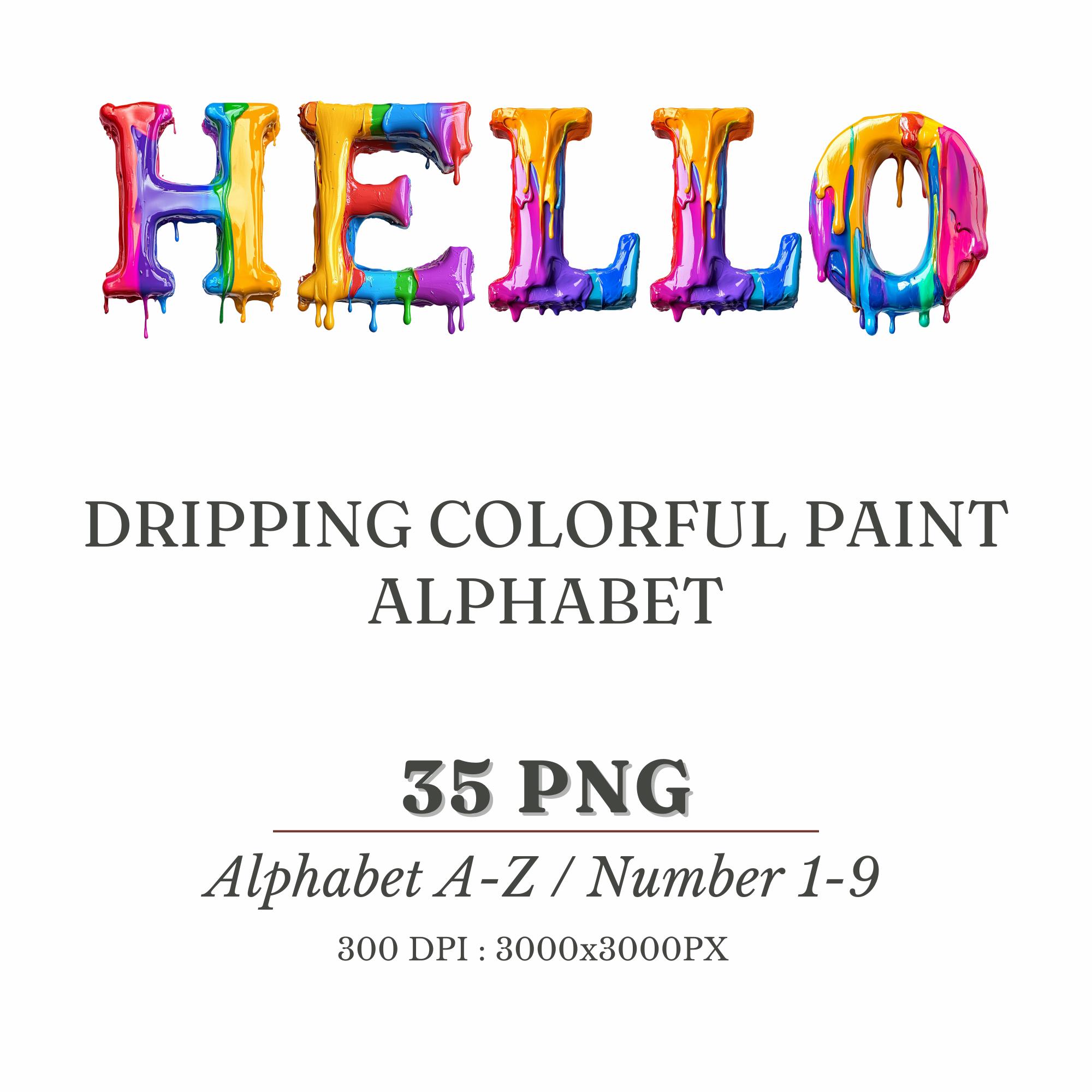 Dripping Colorful Paint Alphabet A-Z & Numbers 1-9 Clip Art, Multicolor ...