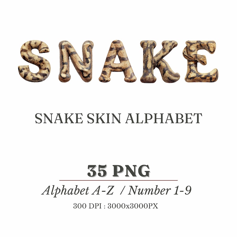 Snake Skin Alphabet & Numbers Clip Art: Watercolor PNG (digital ...
