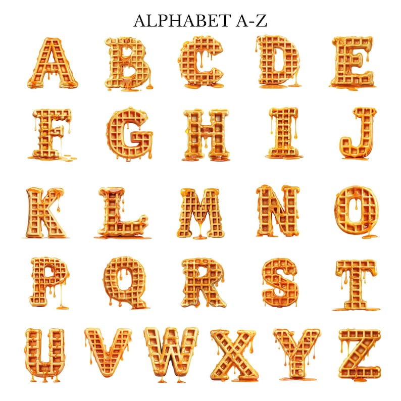 Waffle Alphabet Clipart: Honey Dripping Letters (digital Download) - Etsy