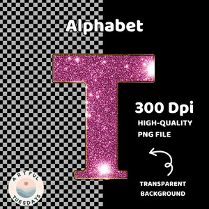 Pink Glitter Alphabet A-Z & Numbers 1-9 Clipart | 300 DPI PNG ...