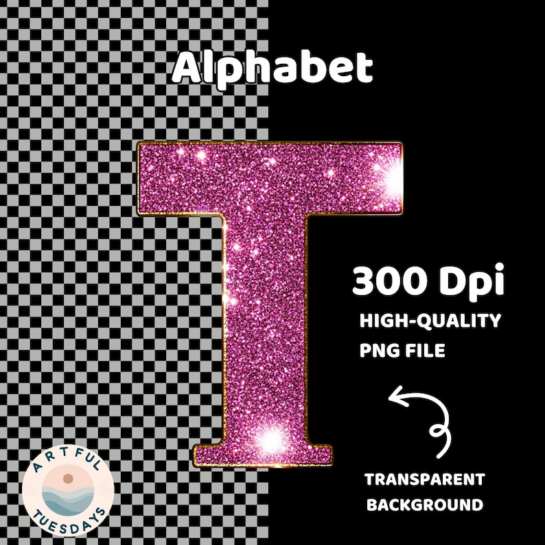 Pink Glitter Alphabet A-Z & Numbers 1-9 Clipart | 300 DPI PNG ...