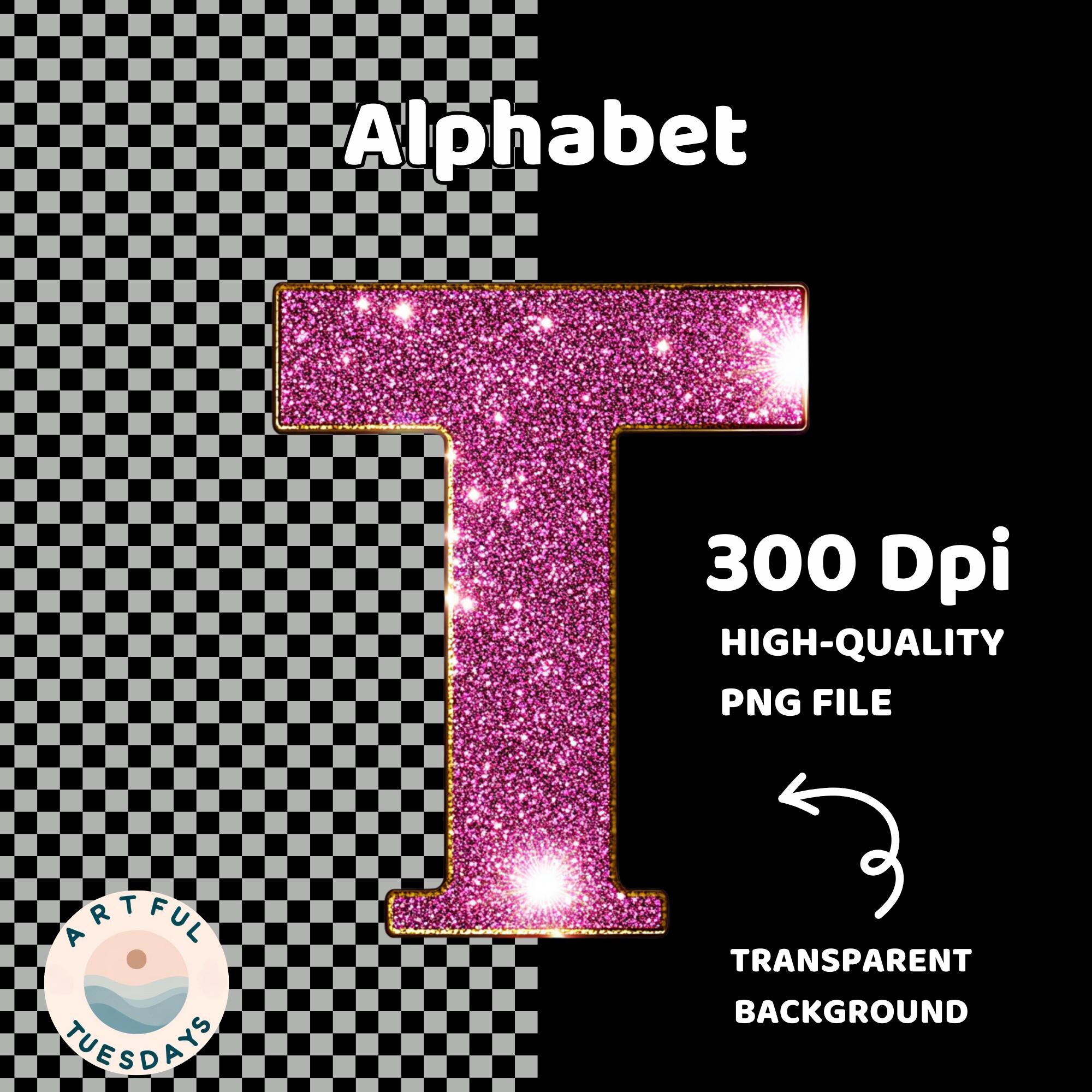 Pink Glitter Alphabet A-Z & Numbers 1-9 Clipart | 300 DPI PNG ...