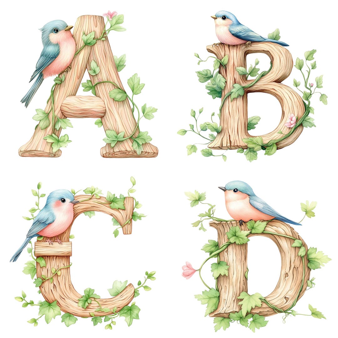 Woodland Bird Alphabet A-Z Numbers 1-9 Clipart | 300 DPI PNG ...