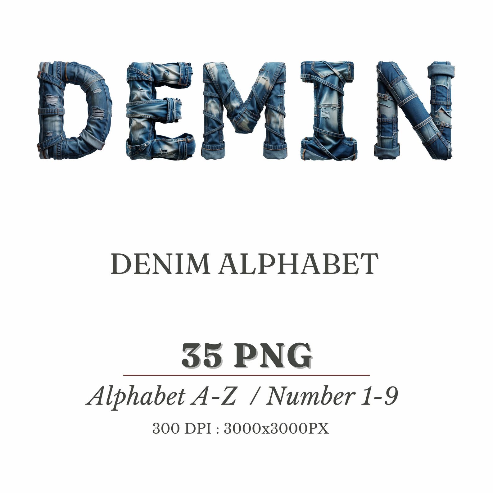 Denim Alphabet Clipart: Blue Jeans Letters A-Z, 1-9 (PNG, Digital ...
