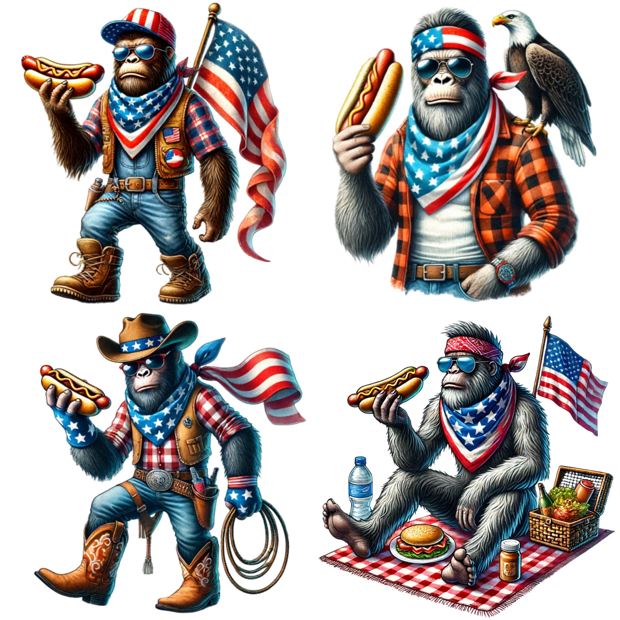 Patriotic Bigfoot With Hot Dogs PNG Clipart: 4th of July Sublimation ...