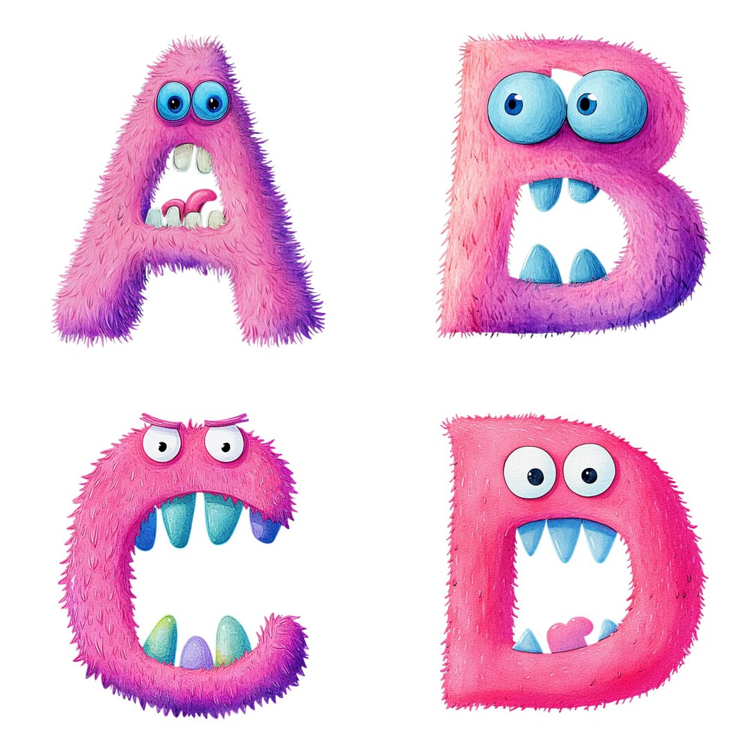 Monster Furry Alphabet PNG: Cartoon Letters & Numbers (digital Download ...