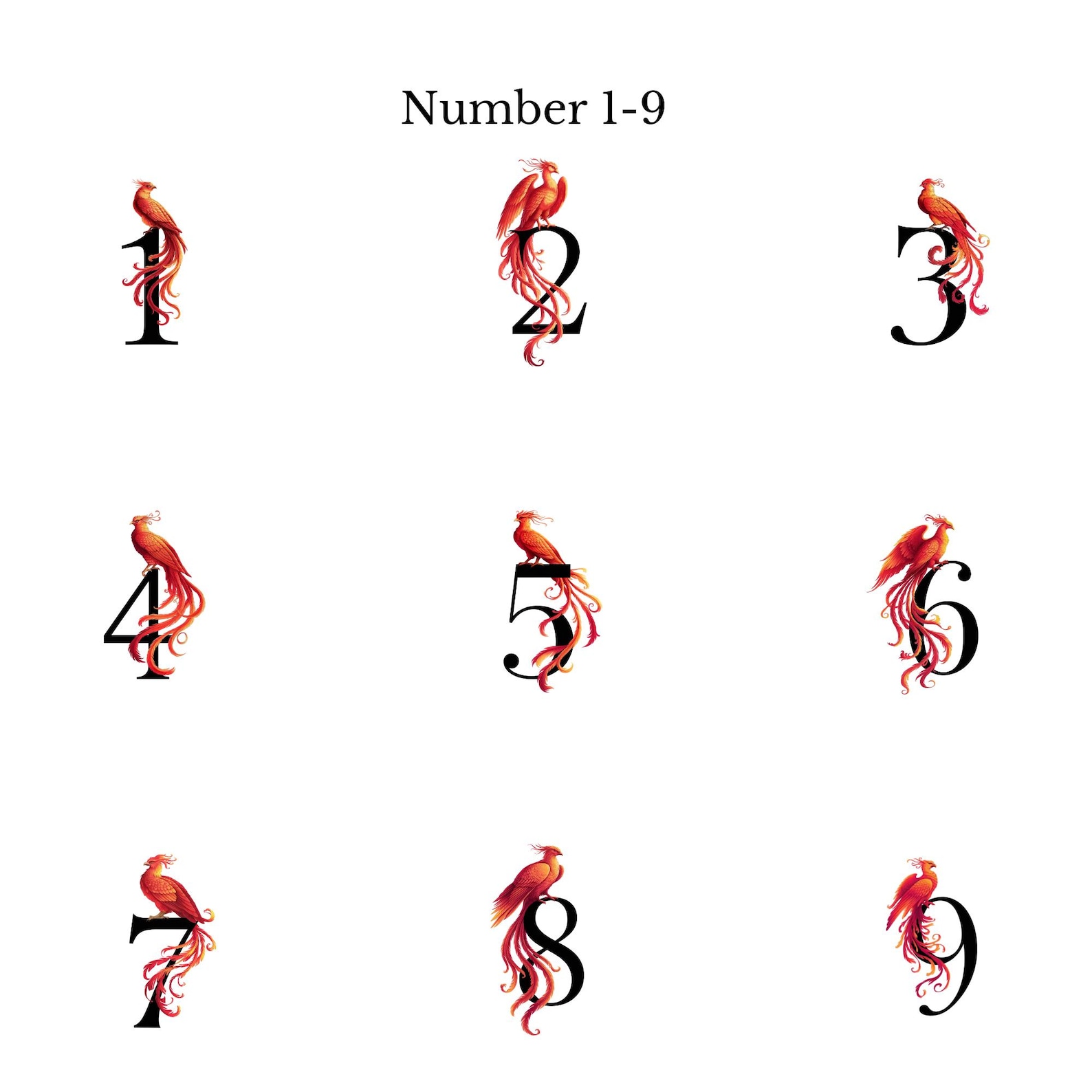 Majestic Phoenix Alphabet Clipart A-Z & Numbers 1-9, Firebird ...