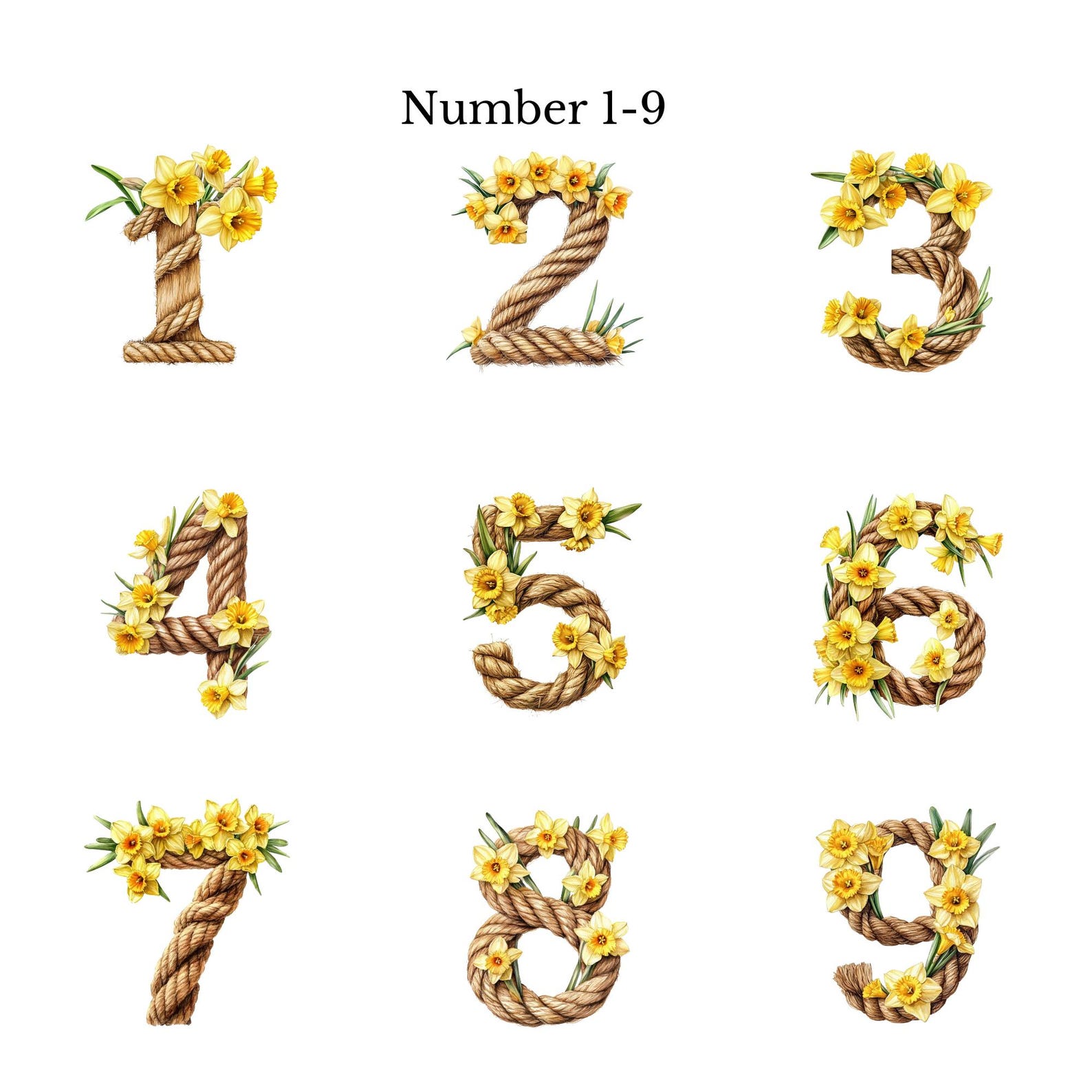 Daffodil Rope Alphabet Clipart: Spring Floral Letters (PNG Digital ...
