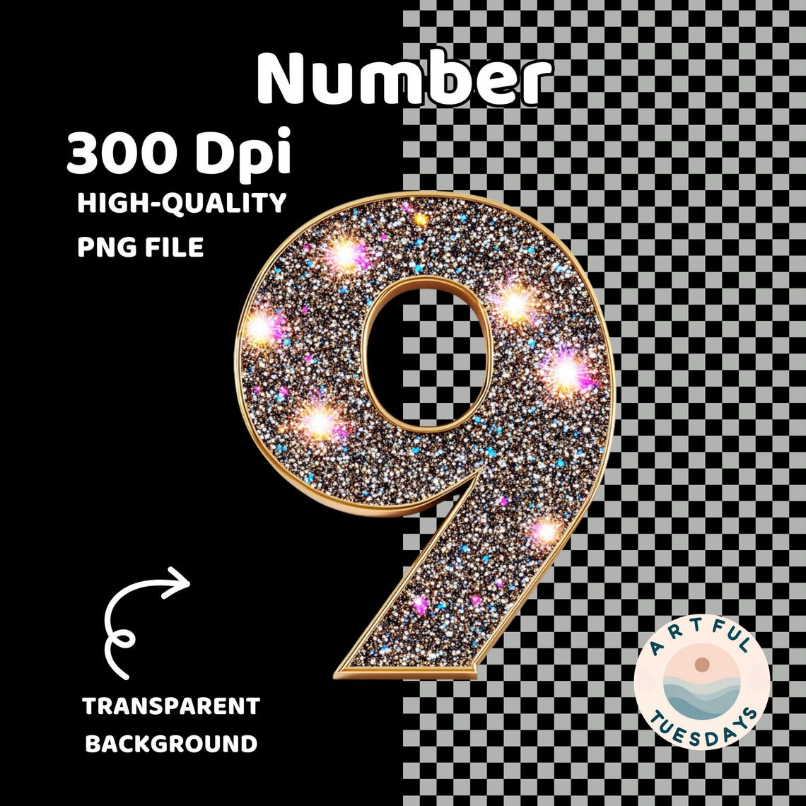 Glitter Alphabet Clip Art: Gold Edged Letters & Numbers (PNG Digital ...