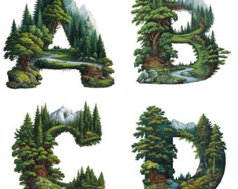 Watercolor Forest Alphabet, Letters & Numbers, Clipart Png. - Etsy
