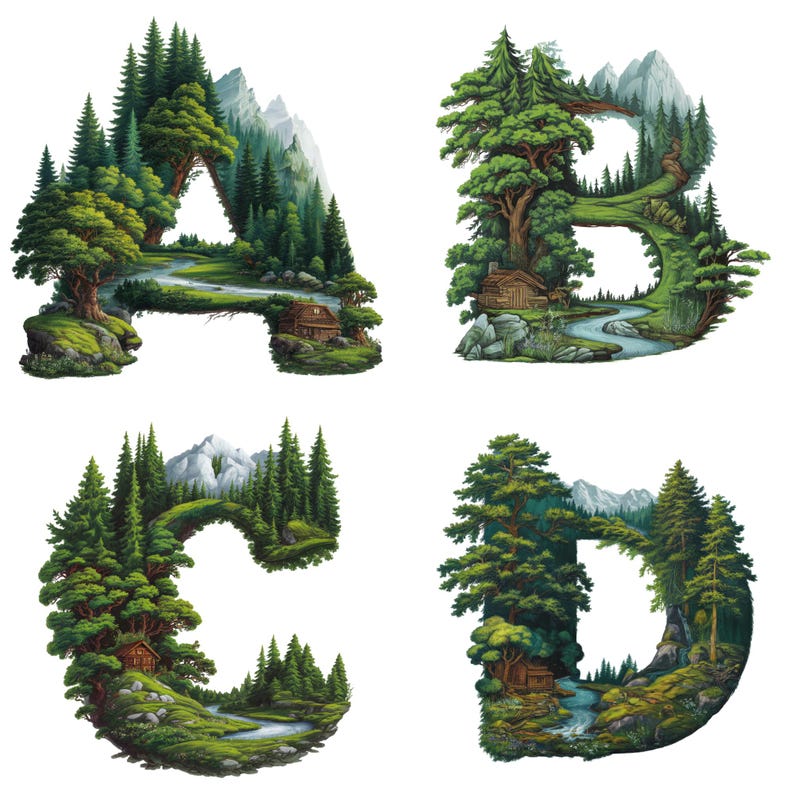 Watercolor Woodland Alphabet and Numbers | A-Z Letters, 1-9 PNG | Green ...