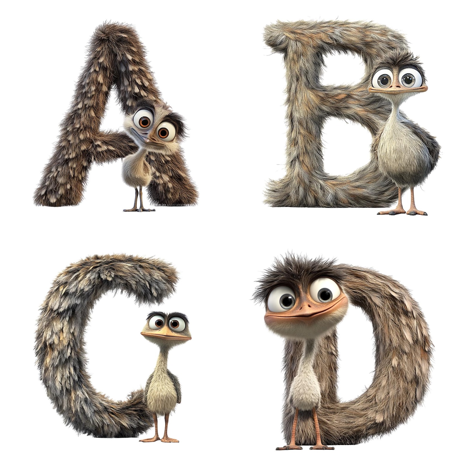 Furry Emu Alphabet Clipart: A-Z, 1-9 PNG (digital Download) - Etsy
