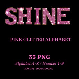 Pink Glitter Alphabet A-Z & Numbers 1-9 Clipart | 300 DPI PNG ...