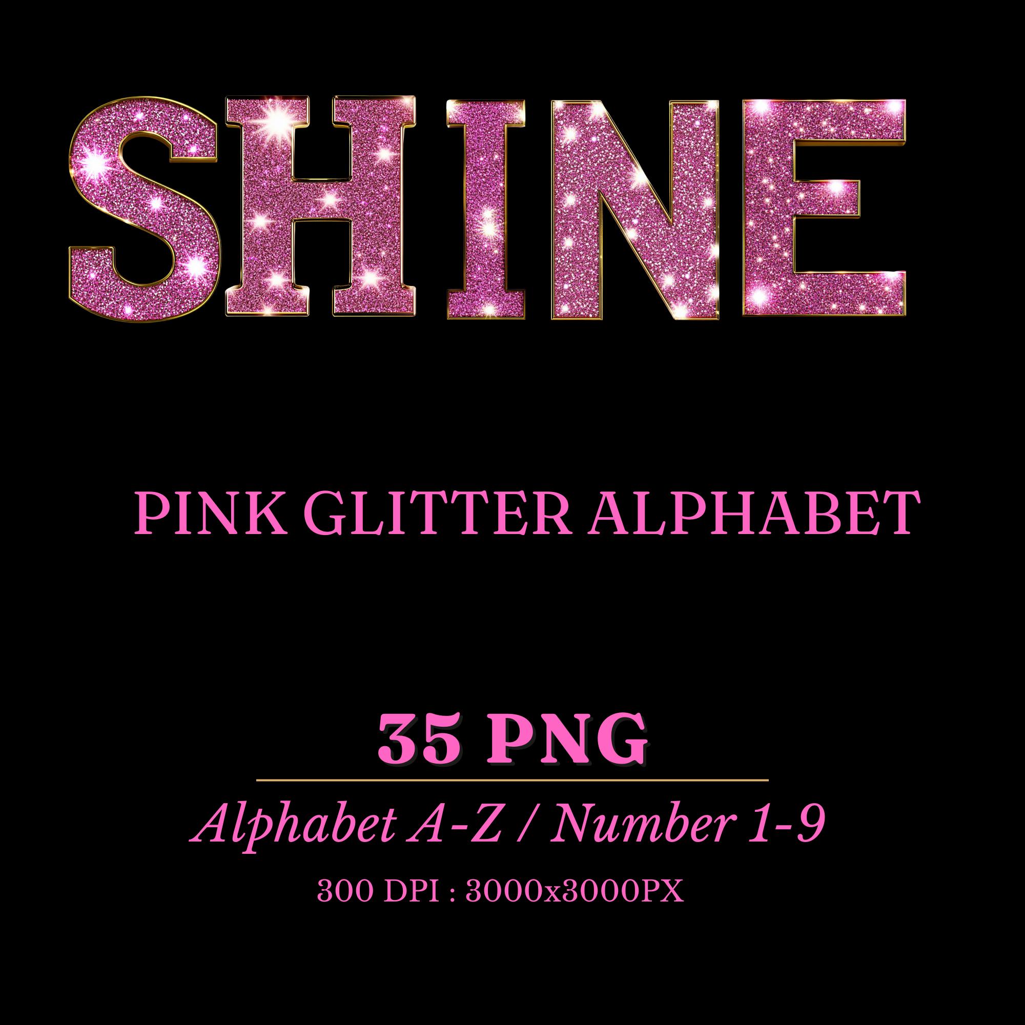 Pink Glitter Alphabet Clipart: Gold Trim Letters & Numbers (PNG Digital ...