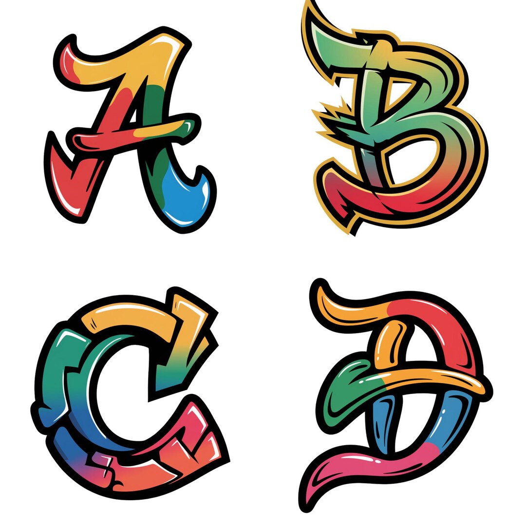 Colorful Graffiti Alphabet A-Z & Numbers 1-9 Clipart, Urban Dripping ...