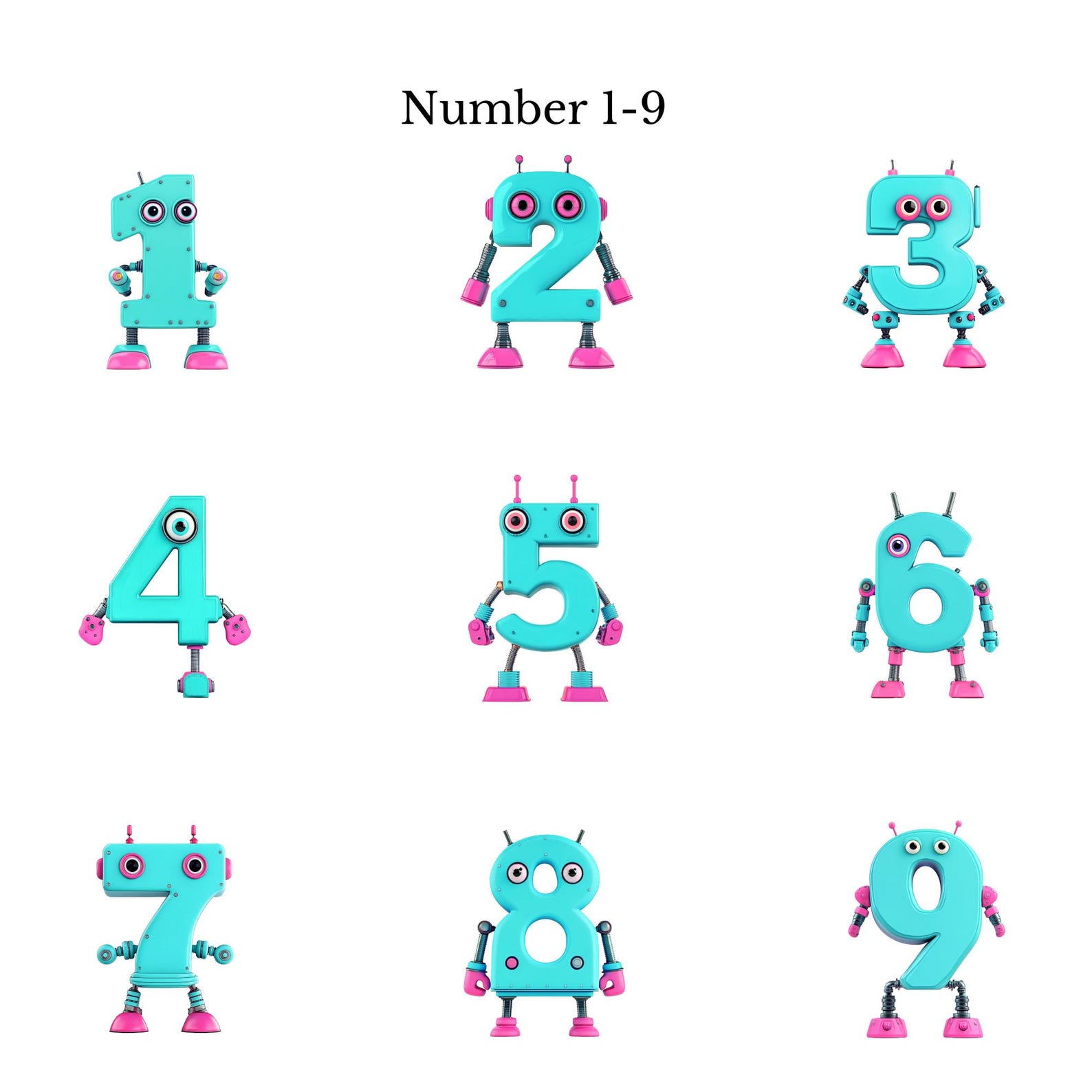 Cute Robot Alphabet & Number Clip Art – A-Z, 1-9 (300 DPI PNG Digital ...