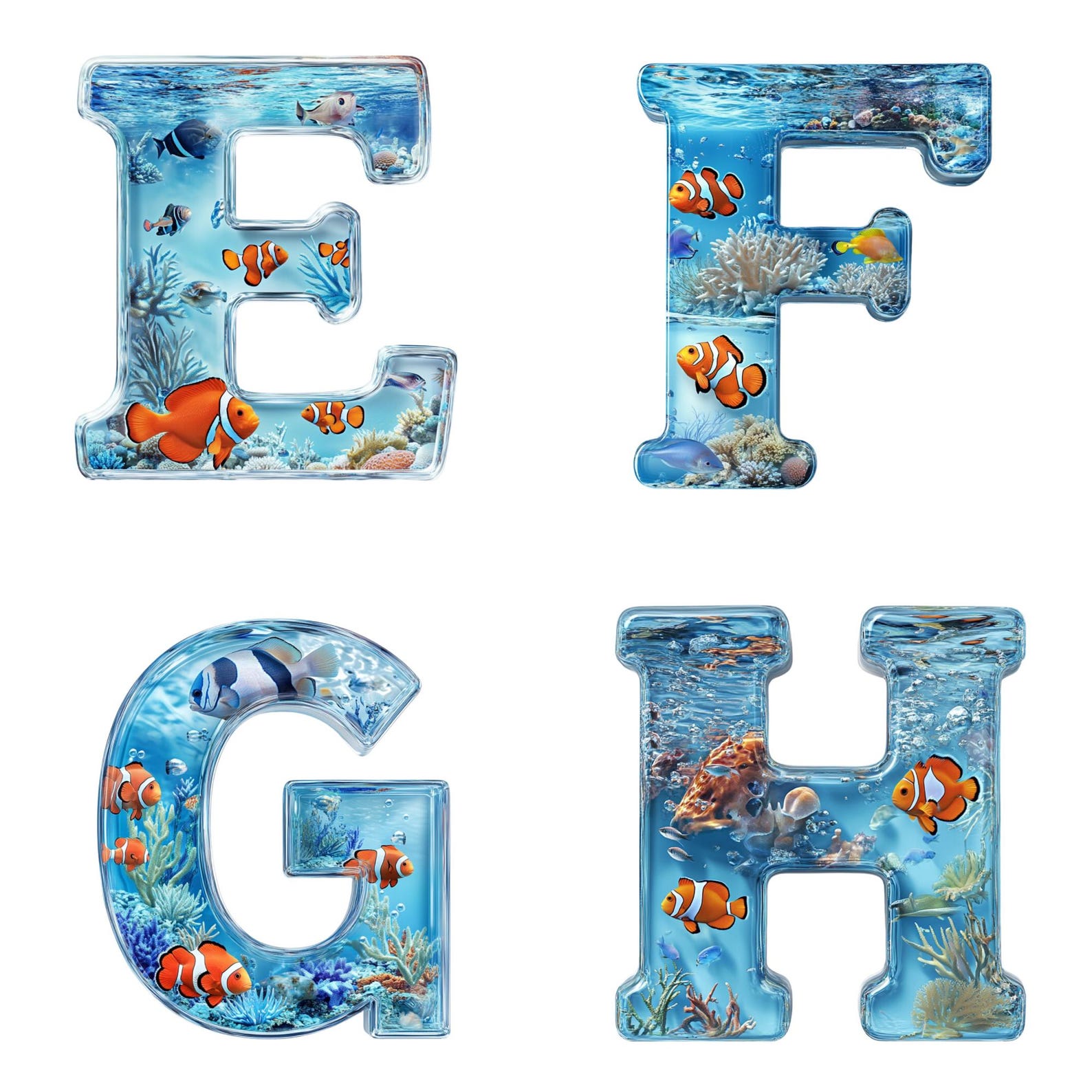 Sea Life Alphabet Clip Art: Ocean Animal Pngs (digital Download) - Etsy
