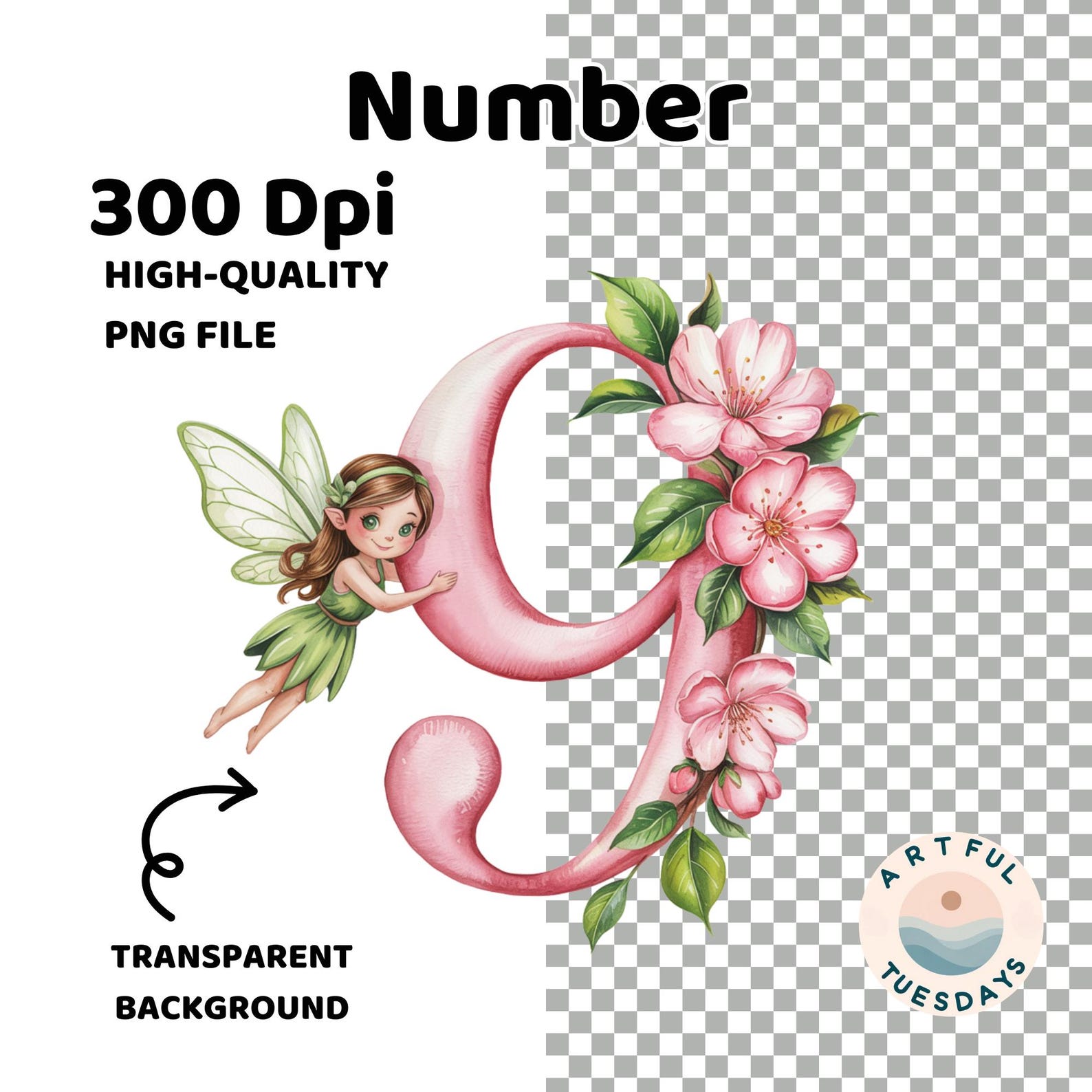 Pink Floral Fairy Alphabet Letters & Numbers PNG, Watercolor Fairy ABC ...