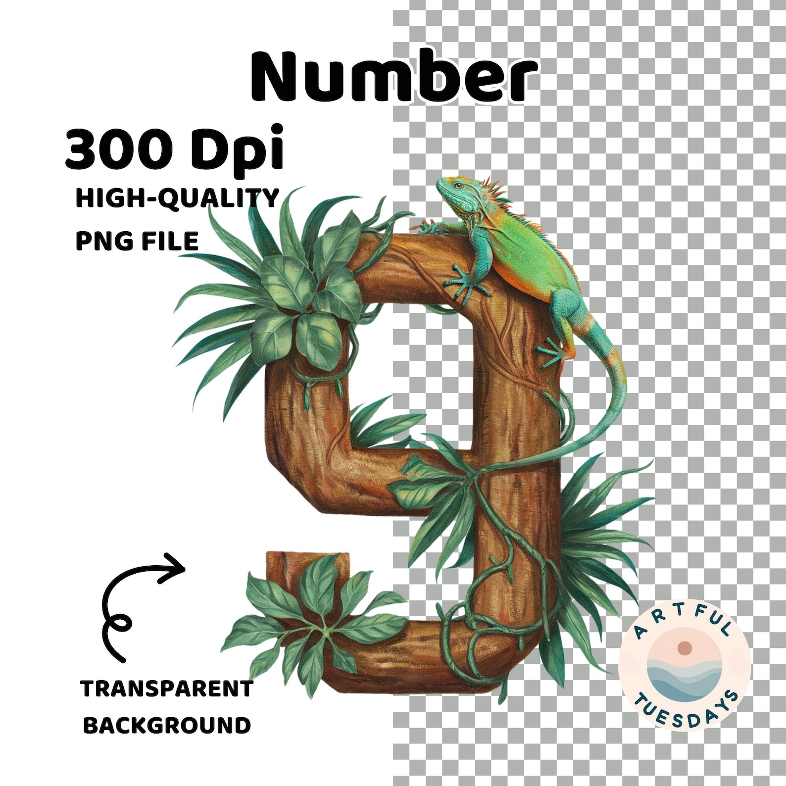 Tropical Jungle Alphabet A-Z Numbers 1-9 Clip Art - 300 DPI PNG - Lush ...