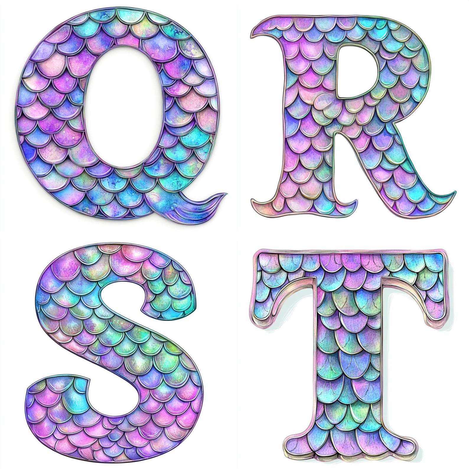 Mermaid Alphabet Clip Art: Scales Letters & Numbers (digital Download ...