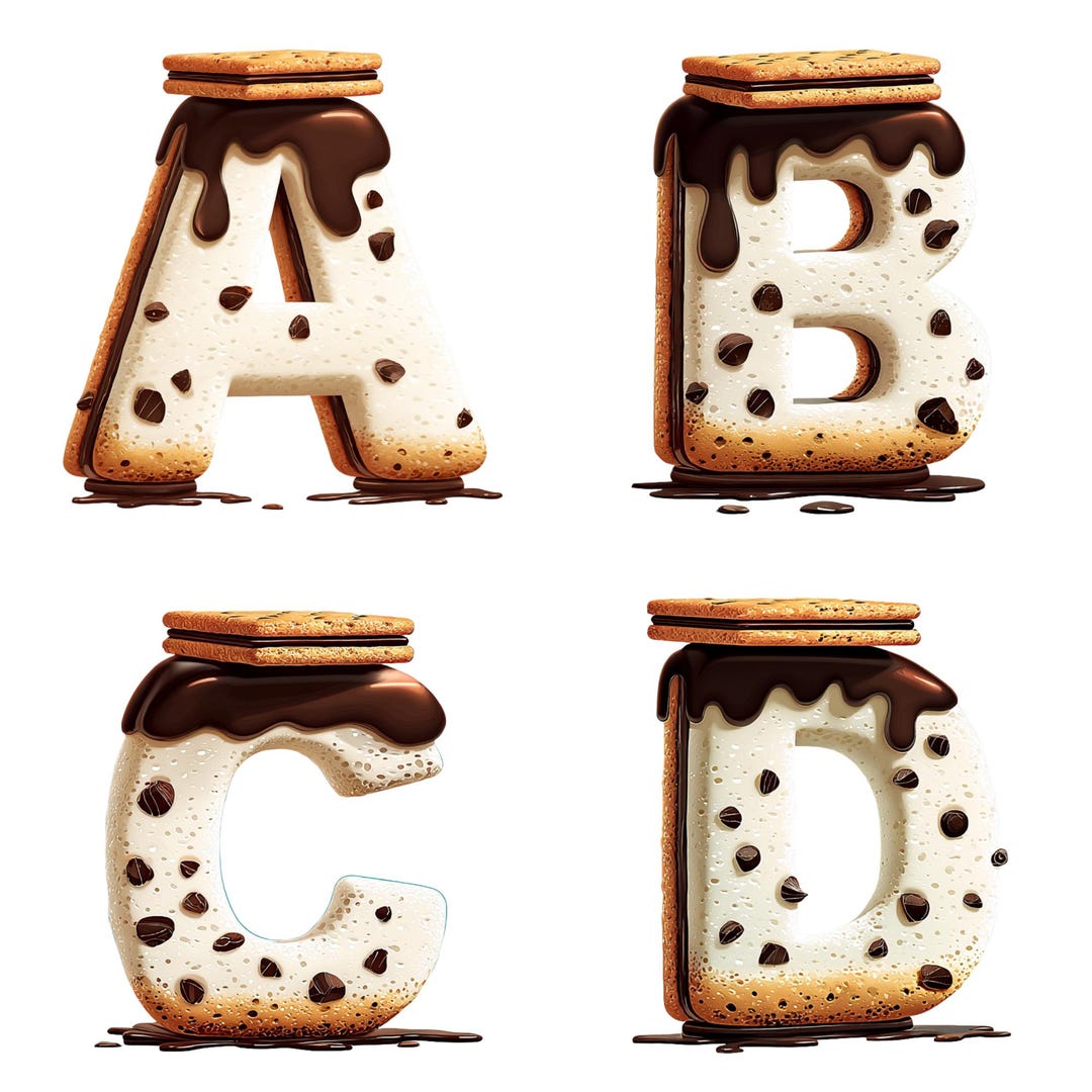 S'mores Alphabet Clipart: Chocolate Marshmallow Font (PNG Digital ...
