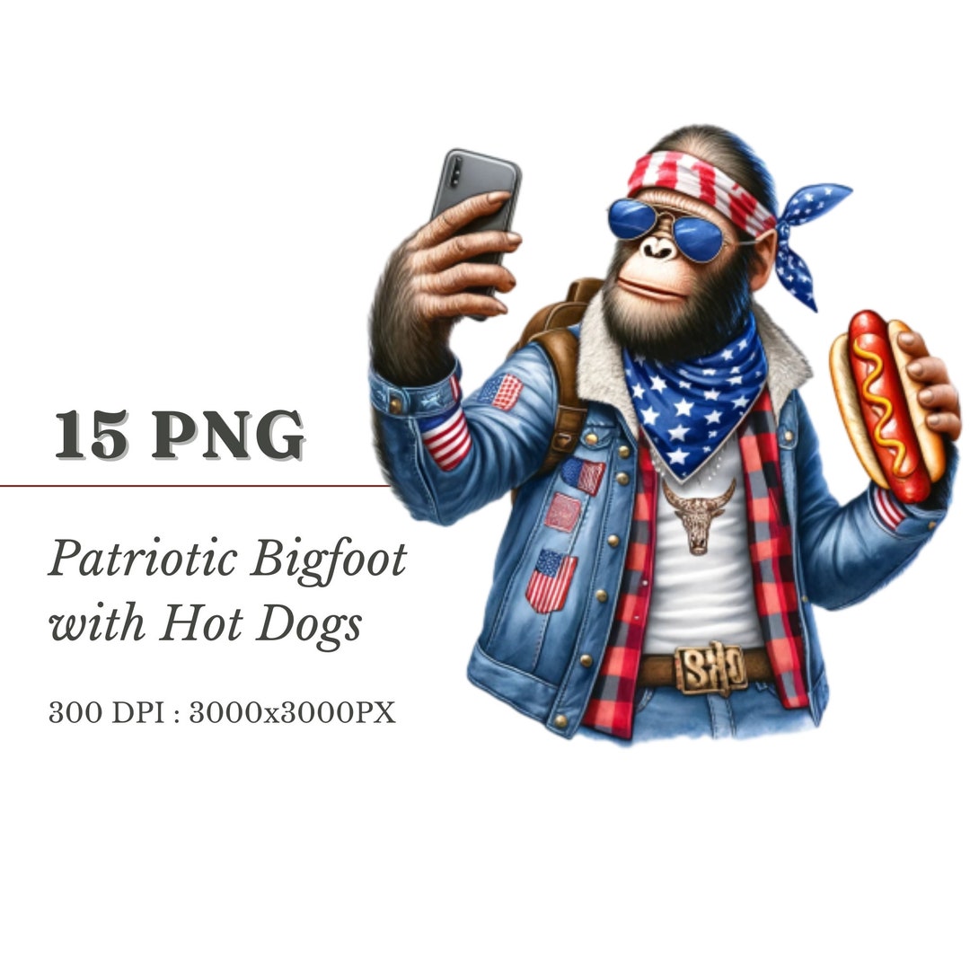 Patriotic Bigfoot With Hot Dogs PNG Clipart: 4th of July Sublimation ...