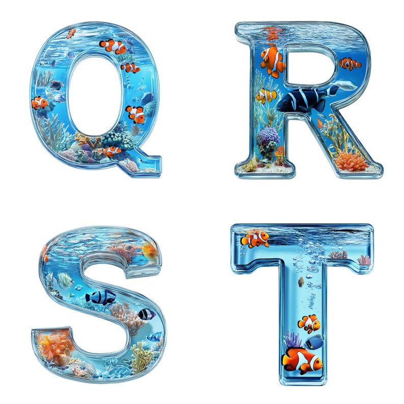 Sea Life Alphabet Clip Art: Ocean Animal Pngs (digital Download) - Etsy