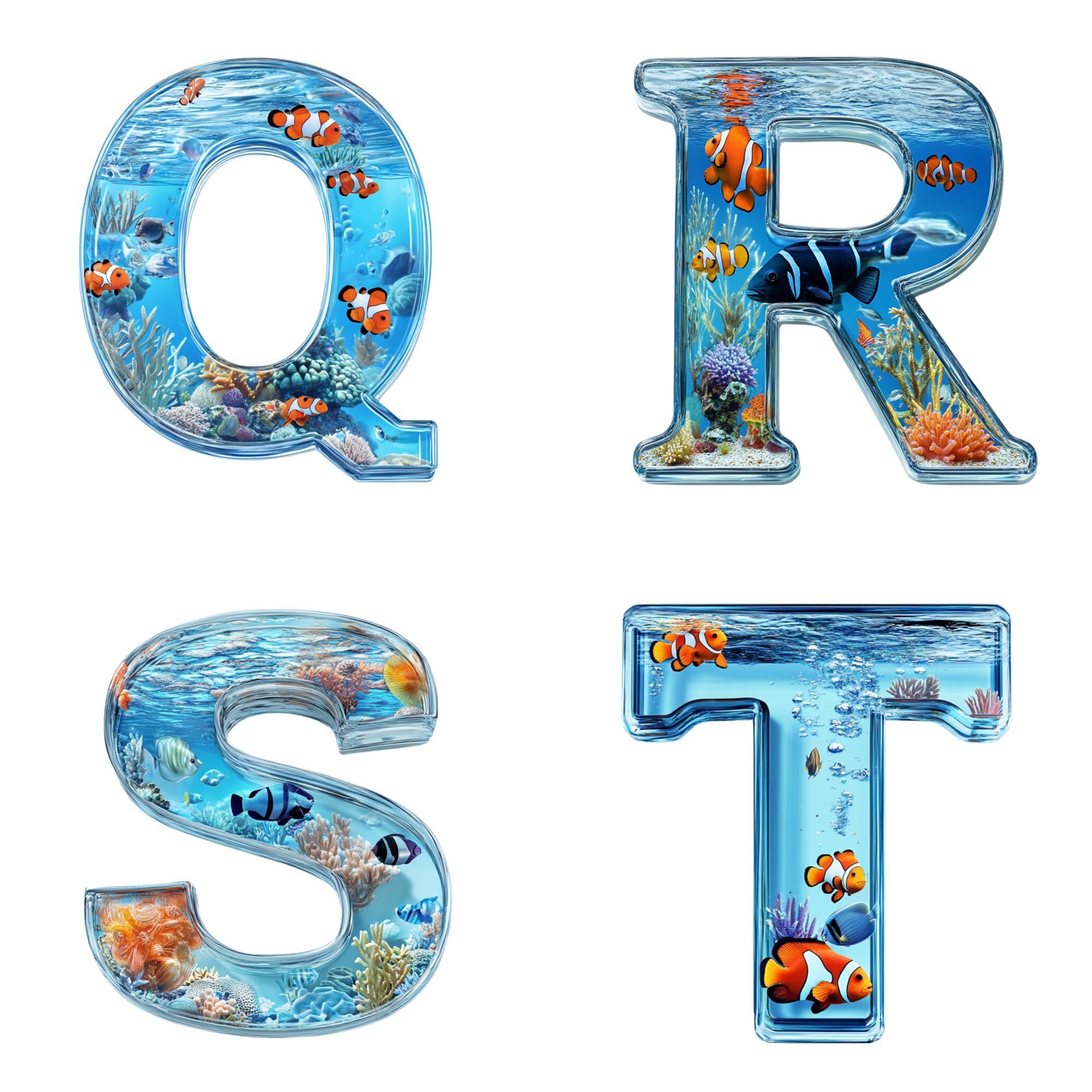 Sea Life Alphabet Clip Art: Ocean Animal Pngs (digital Download) - Etsy