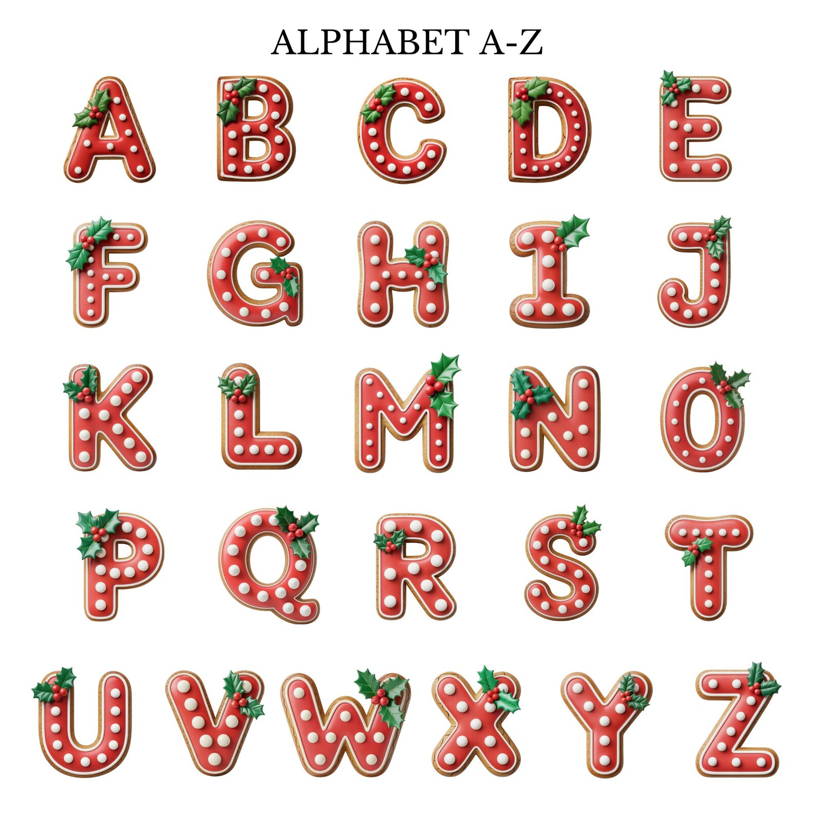 Gingerbread Cookie Alphabet Clipart, Holiday Icing Letters, Numbers ...