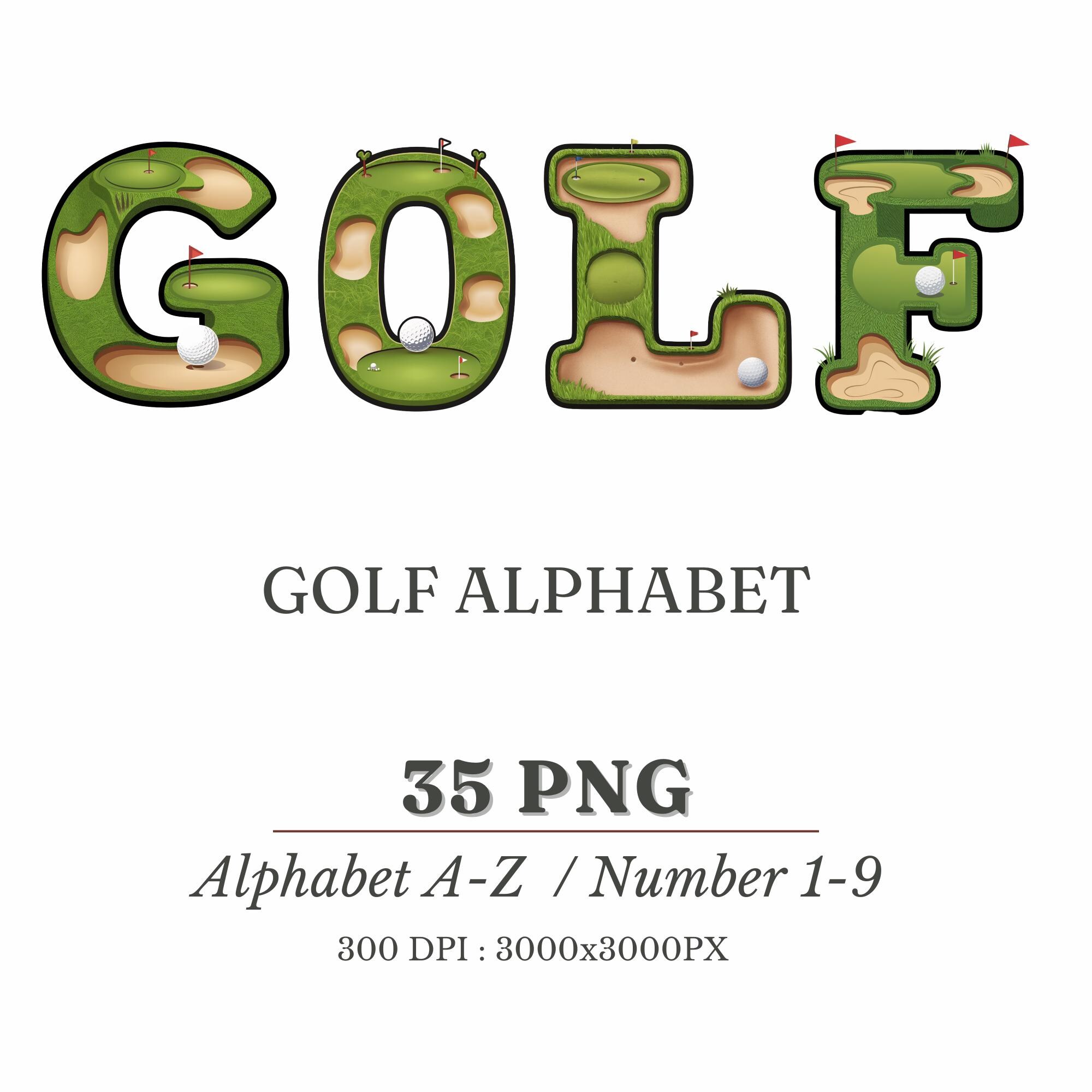Golf Alphabet A-Z Numbers 1-9 Clip Art - 300 DPI PNG - Fun Golf Course ...