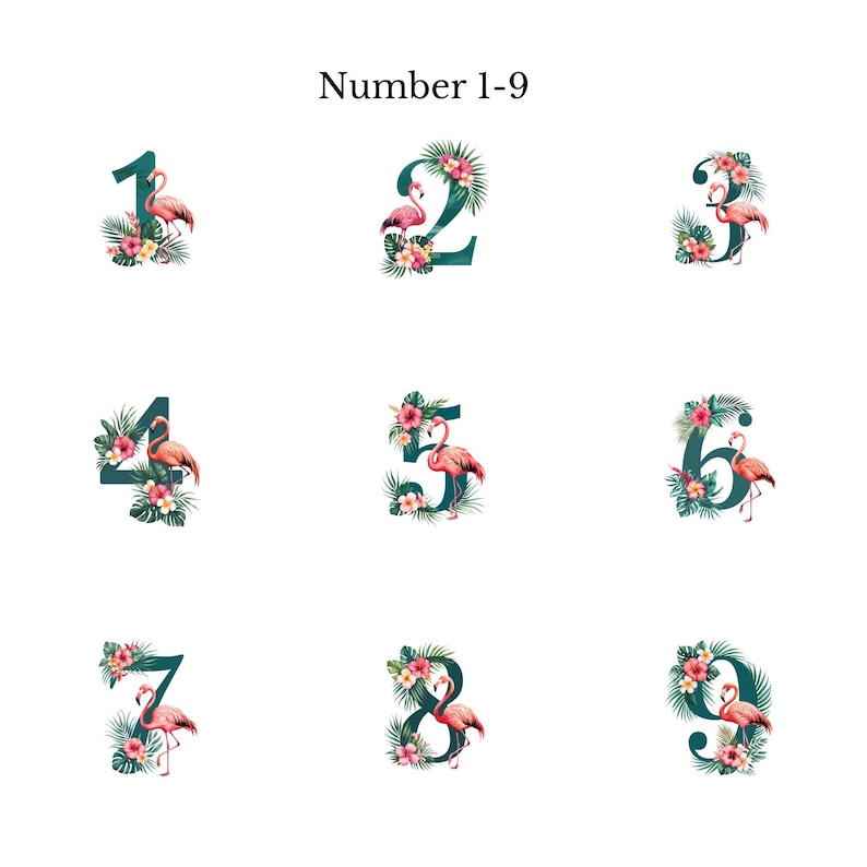 Tropical Flamingo Alphabet Letters A-Z, Numbers 1-9 PNG, Hawaiian ...