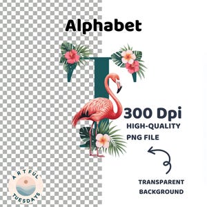 Tropical Flamingo Alphabet: Watercolor Letters & Numbers PNG (digital ...