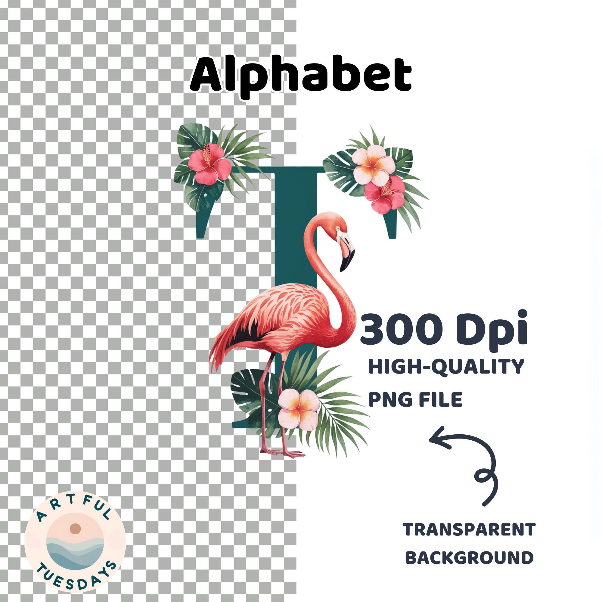 Tropical Flamingo Alphabet Letters A-Z, Numbers 1-9 PNG, Hawaiian ...