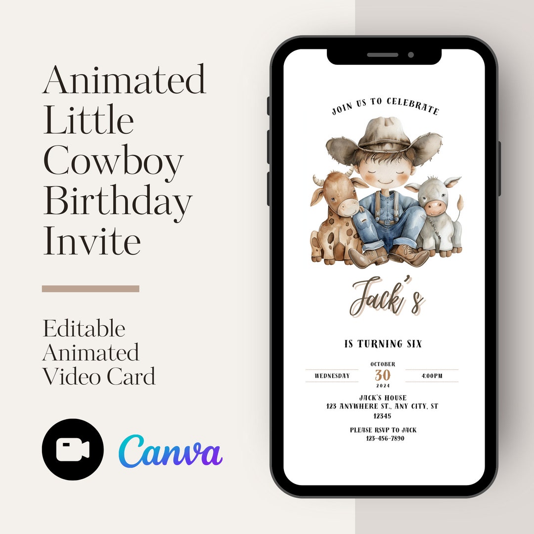 Little Cowboy Birthday Invite - Animated Country Theme Party Invitation ...