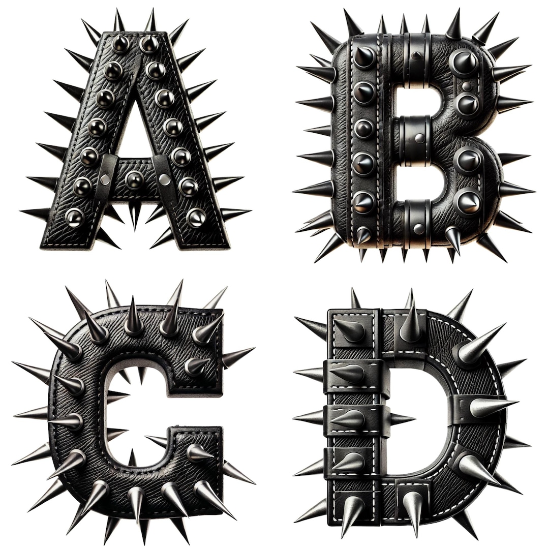 Punk Rock Alphabet Clipart A-Z, Numbers 1-9, 300 DPI PNG, Spiked ...