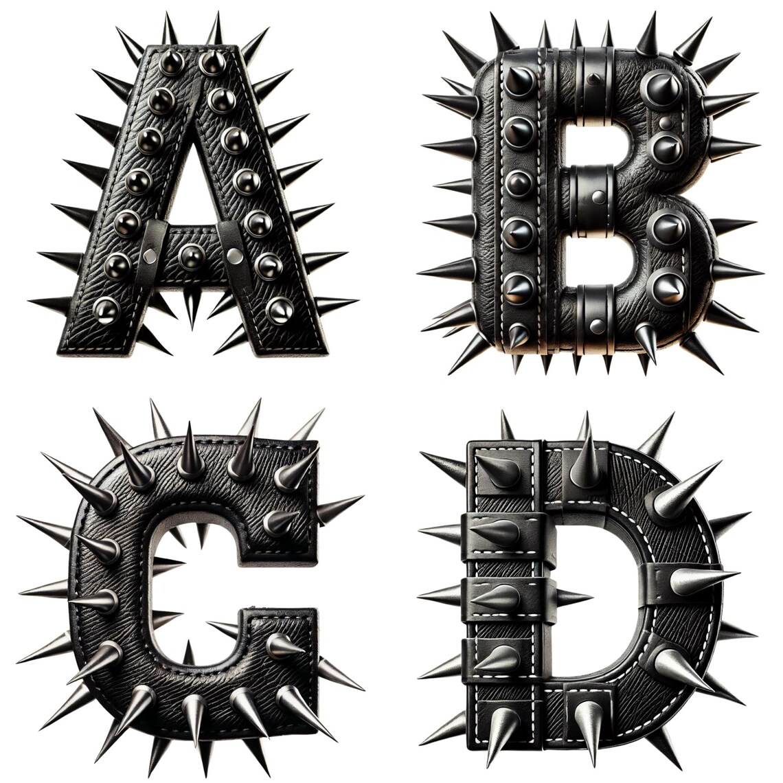Punk Rock Alphabet Clipart A-Z, Numbers 1-9, 300 DPI PNG, Spiked ...