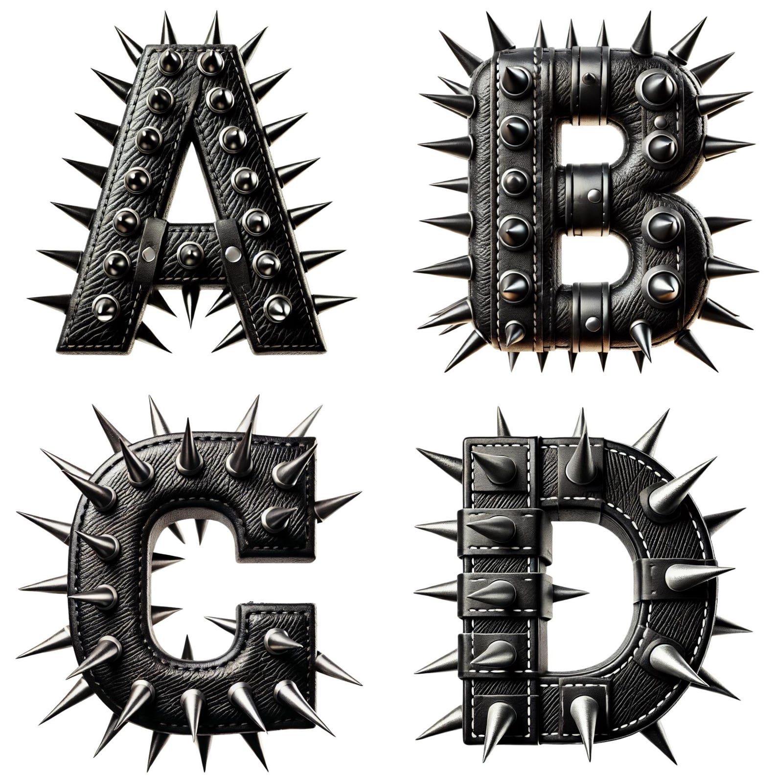 Punk Rock Spiked Leather Alphabet Clipart: Gothic Font (PNG Digital ...