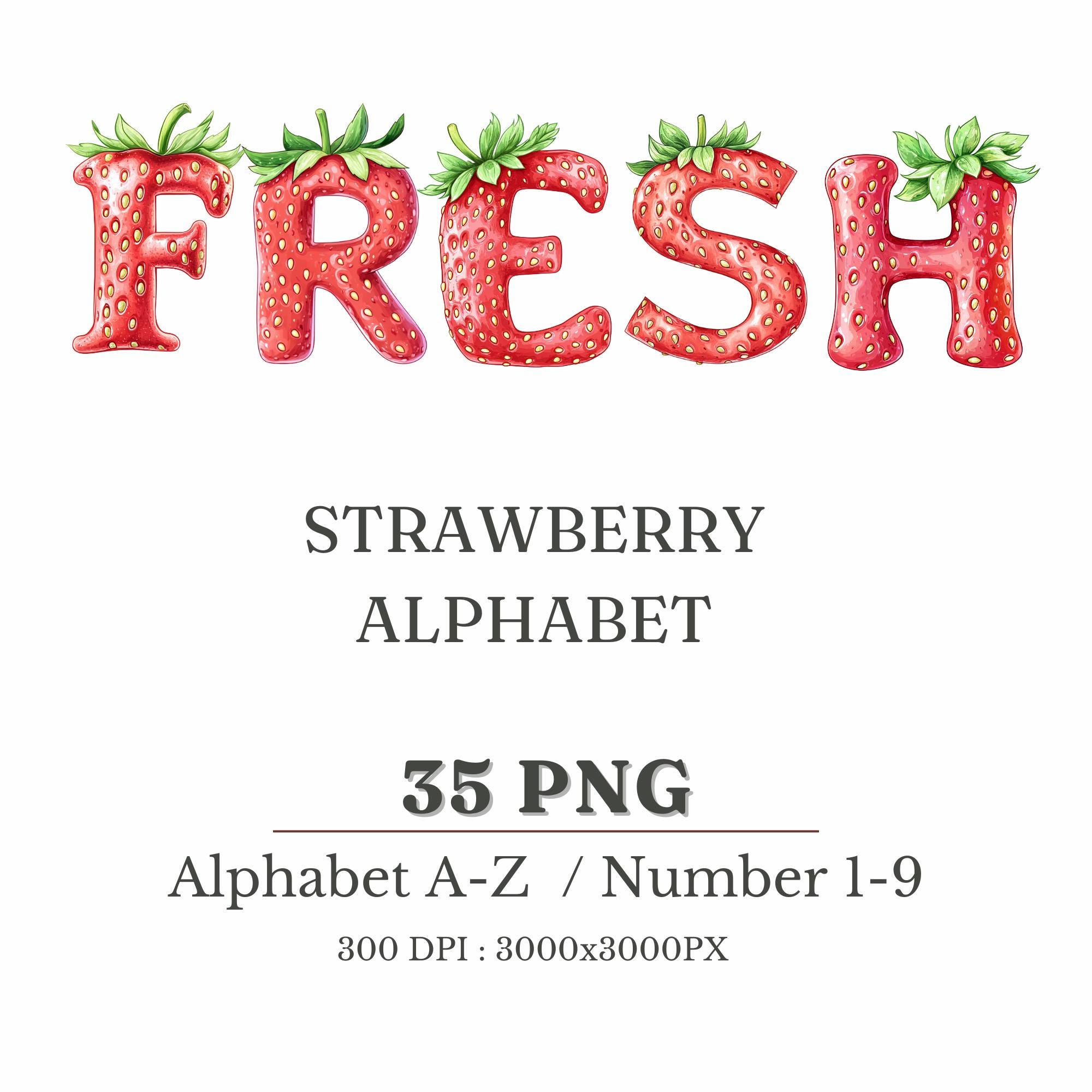 Strawberry Alphabet Clip Art: Fruit Letters, Numbers (PNG Digital ...