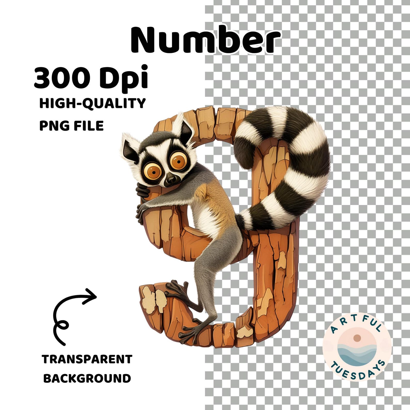 Lemur Jungle Alphabet Clipart: A-Z Letters & 1-9 Numbers (digital PNG ...