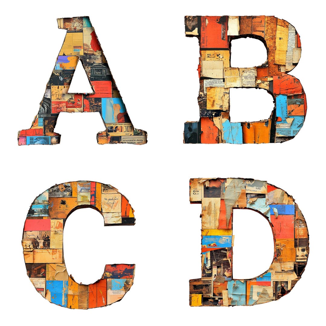 Big Collage Typography Alphabet A-Z & Numbers 1-9 Clip Art, High ...