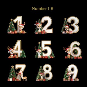 Christmas Reindeer Alphabet Clipart: A-Z Letters, 0-9 Numbers (PNG ...